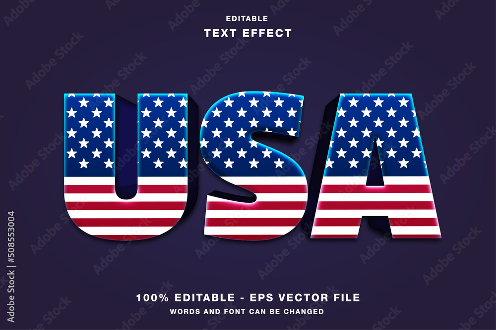 USA 3D with flag pattern editable text effect Stock Vector | Adobe Stock