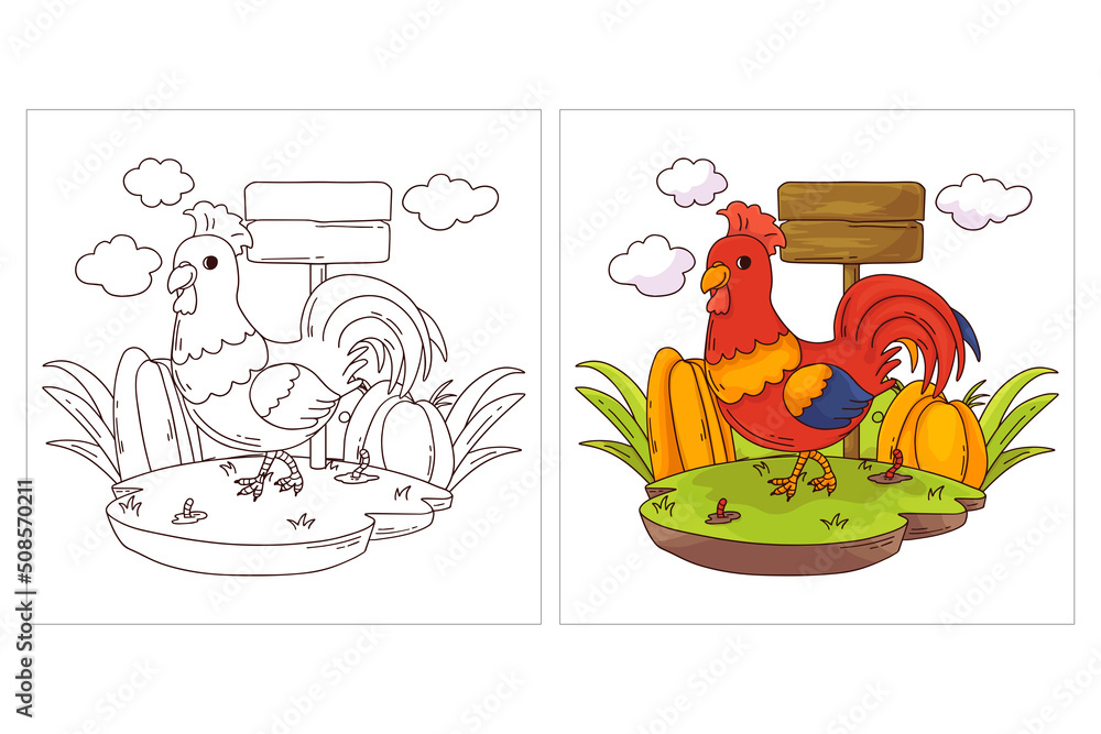 Hand drawn cute Farm Animal for coloring page roaster Stock Vector ...
