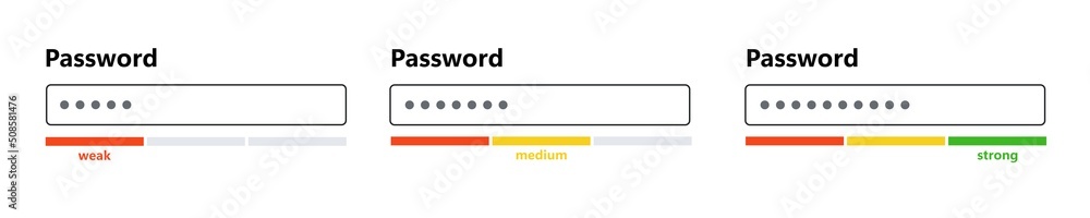 Password weak, medium and strong interface. Password form template for ...