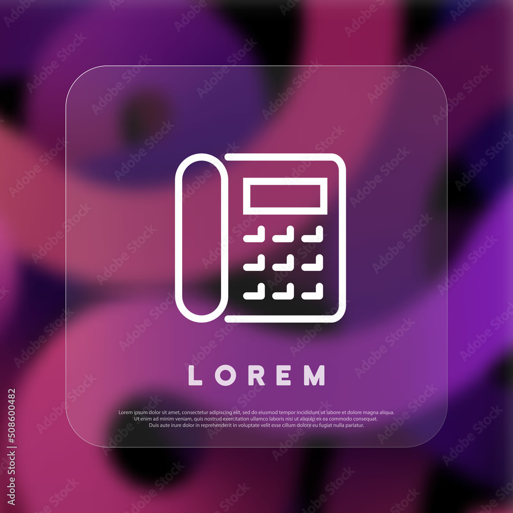 Desk phone icon. Phone icon. Glassmorphism style. Vector line icon for ...