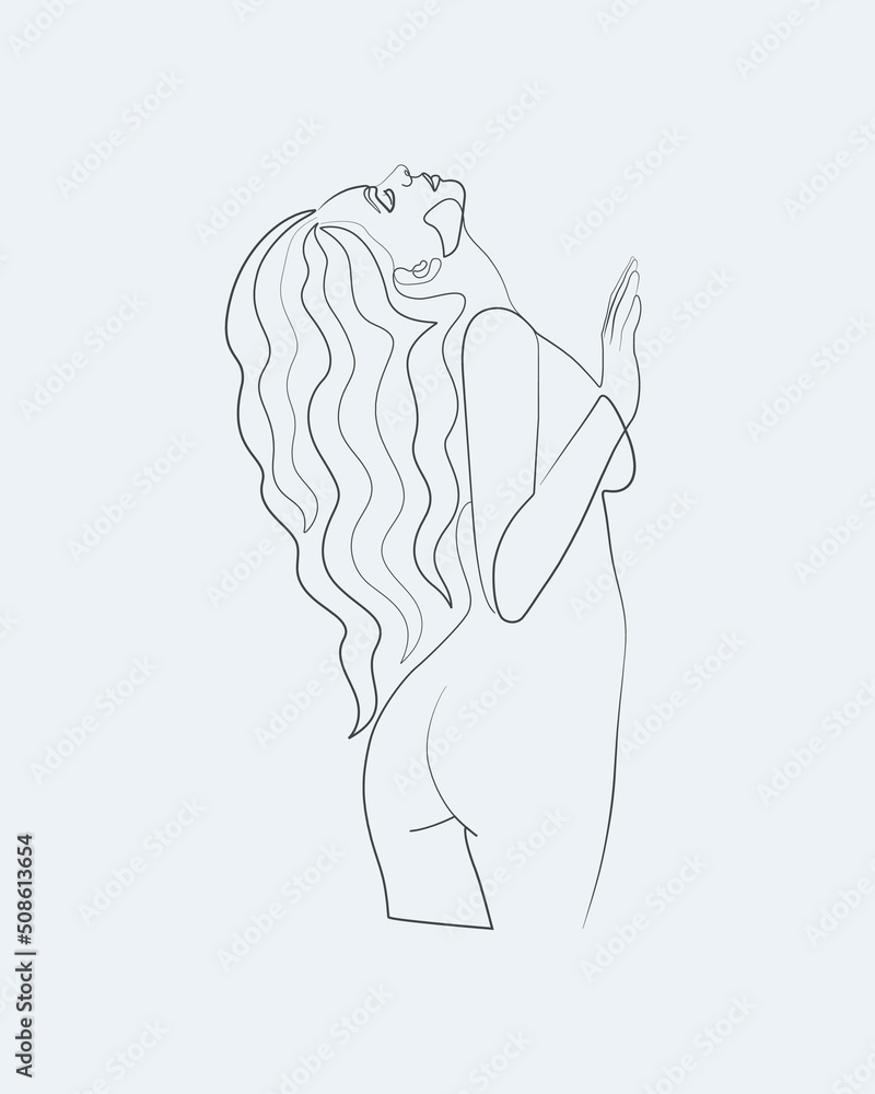 Young woman body outline silhouettes beauty abstract minimalist stylish ...