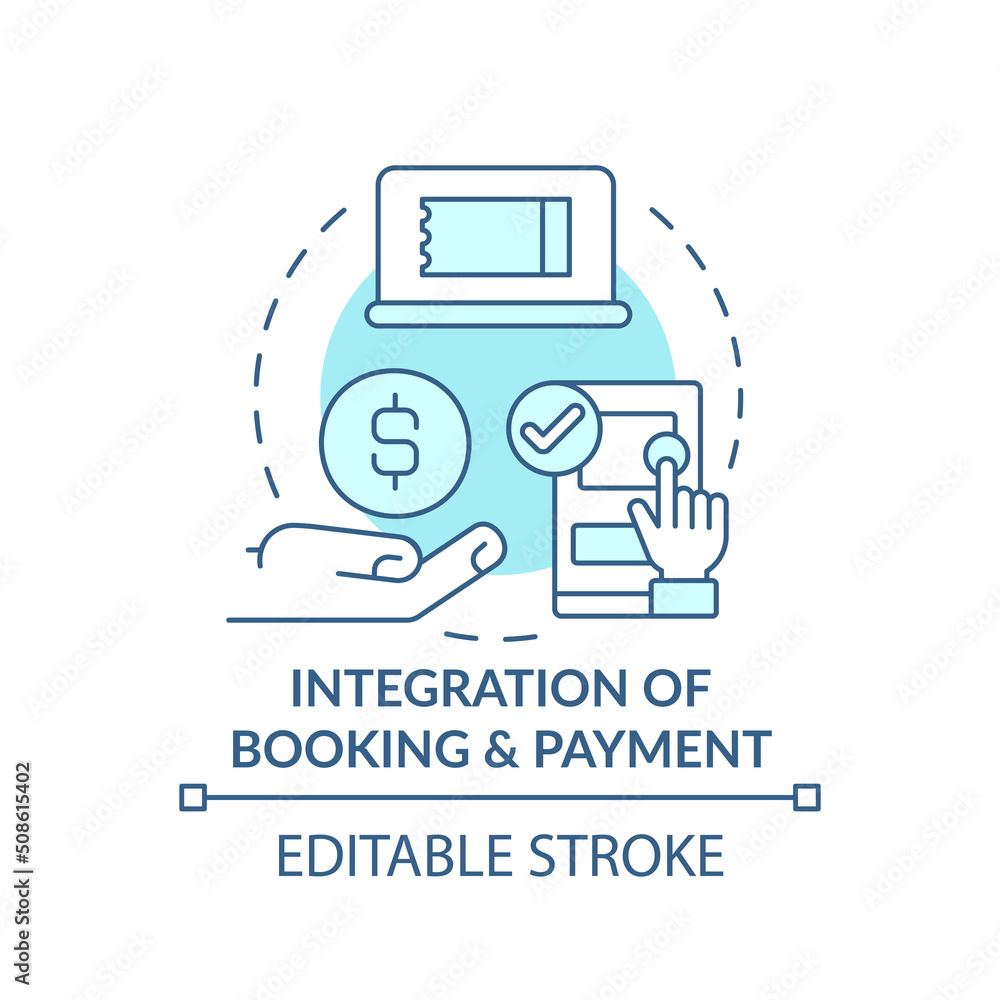 Integration of booking and payment turquoise concept icon. Maas ...