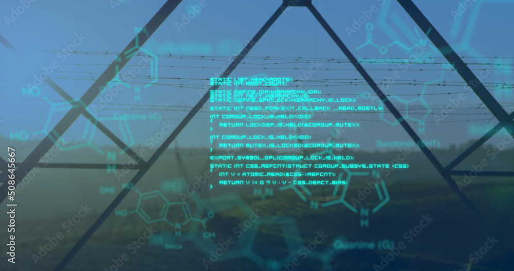 Chemical structures with program codes and a background of transmission ...