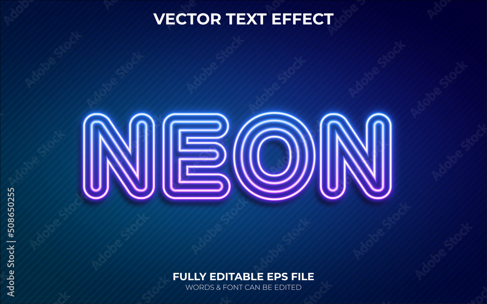 Editable Neon Vector Text Effect Illustrator Stock Vector | Adobe Stock