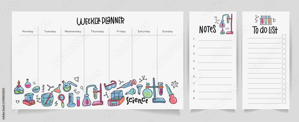 Set of School weekly planner and to do lists with science theme ...