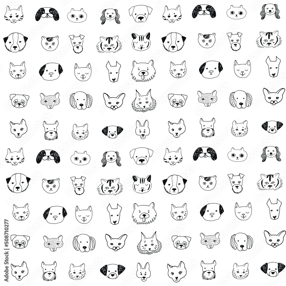 Cat and dog face vector seamless pattern Stock Vector | Adobe Stock
