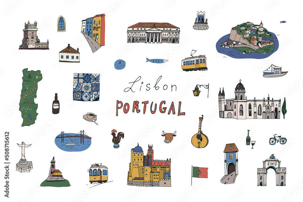 Travel lisbon portugal architecture vector illustrations set Stock ...