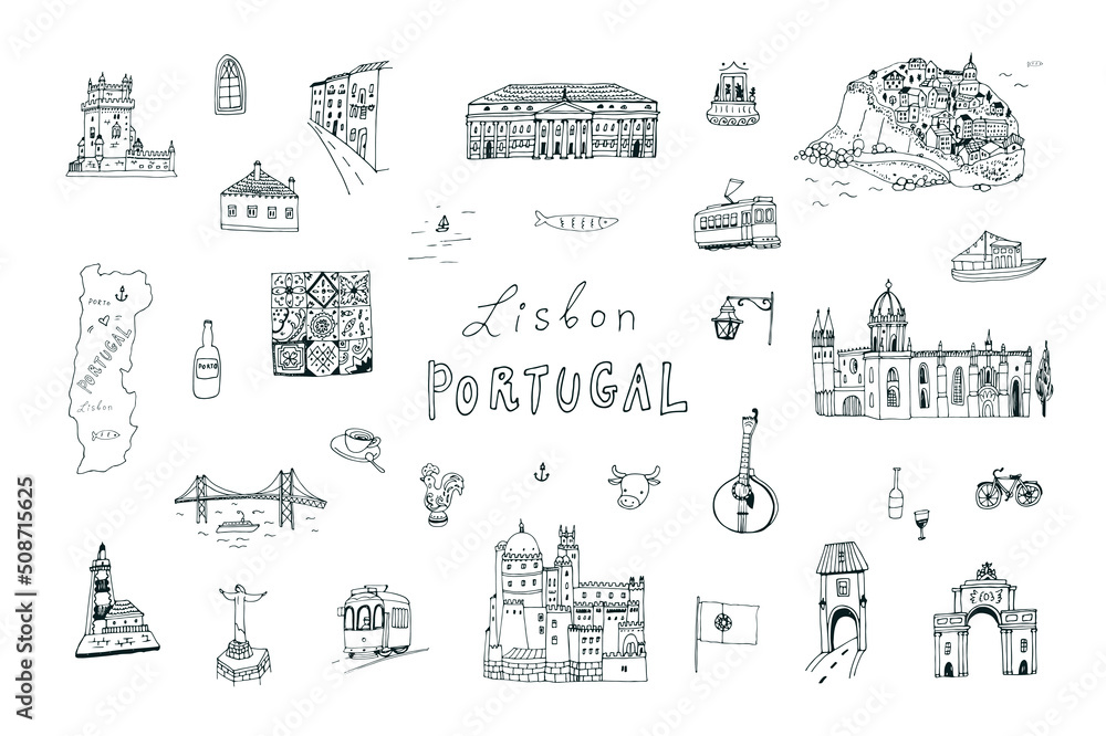 Vetor do Stock Travel lisbon portugal architecture line vector ...