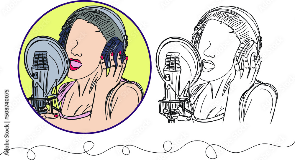 Singer Logo, Dubbing artist Vector, Sketch drawing of playback singer ...