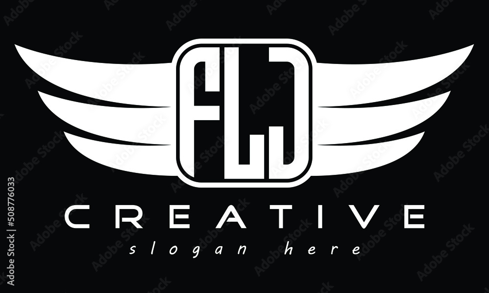 FLJ three Letter Wings Flying Initial wing symbol minimalist creative ...