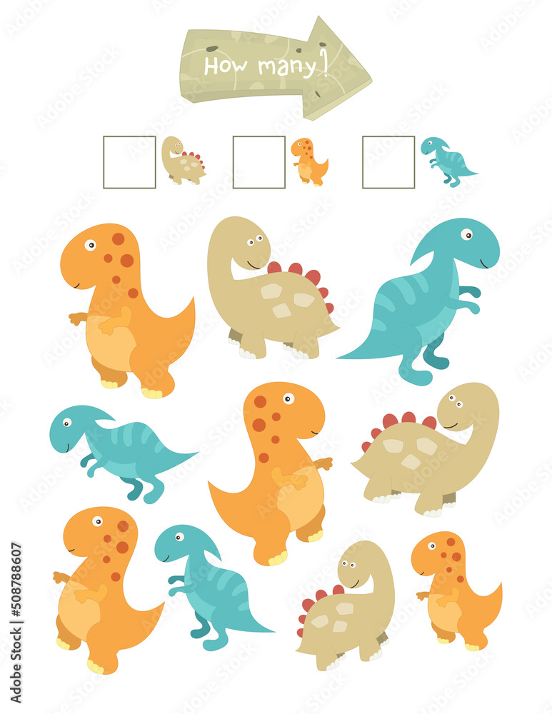 Dinosaur Activities for Kids. How Many. Count the Number of Cute ...
