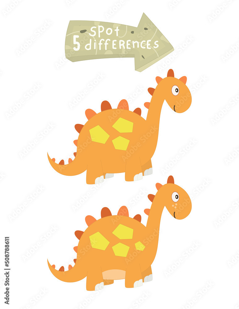 Dinosaurs Games and Activities for Kids. Spot 5 Differences. Cute ...