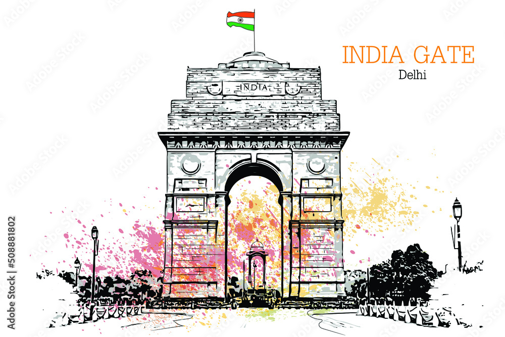 India gate Vector illustration of happy independence day in India ...