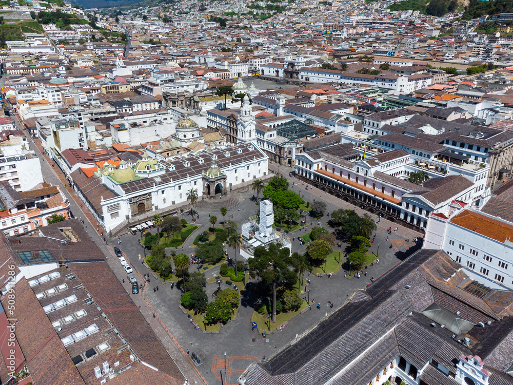 Quito, Ecuador: Aerial view of the Plaza Grande and the carondelet ...