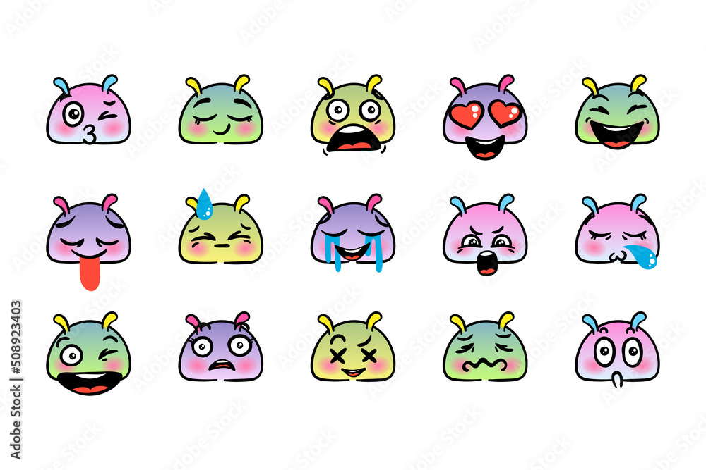 Vector de Stock Various Cartoon Emoticons Set. Doodle faces, eyes and ...