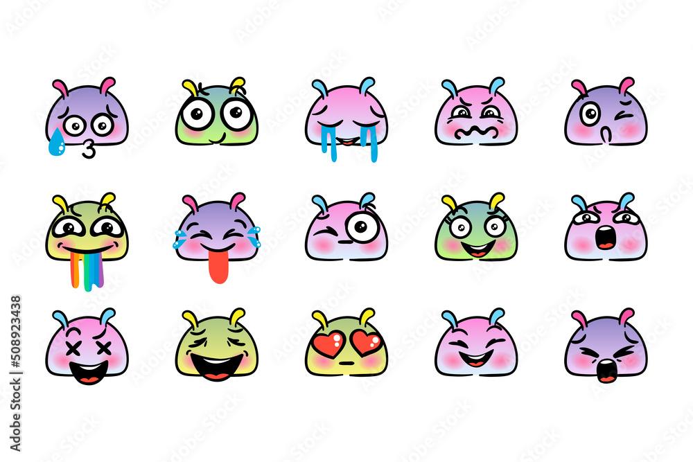 Various Cartoon Emoticons Set. Doodle faces, eyes and mouth. Caricature ...