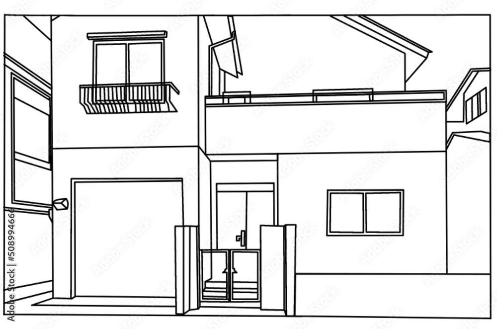 House building line art drawing Stock Illustration | Adobe Stock