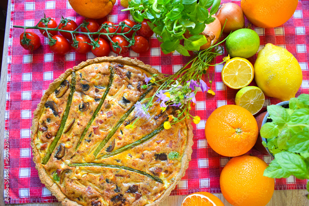 Quiche Lorraine Tart. Egg and cheese tart on pastry crust filled with ...