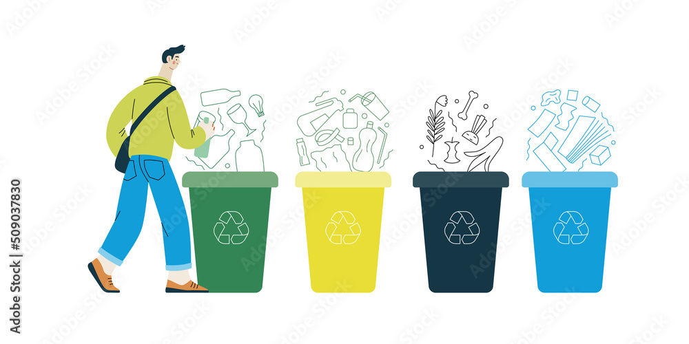 Ecology - Waste sorting -Modern flat vector concept illustration of a ...