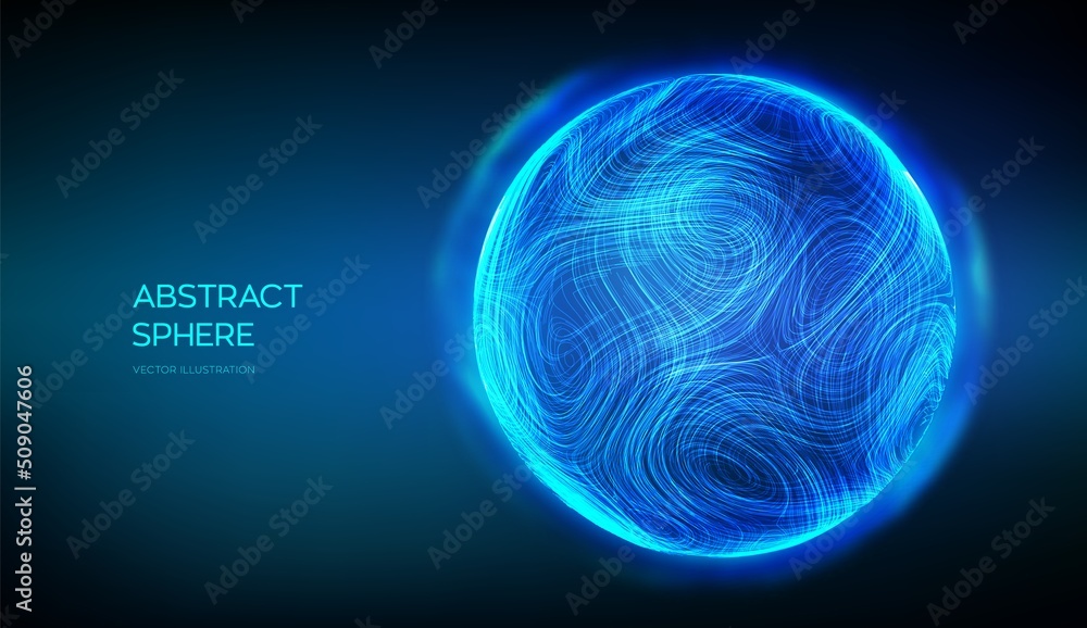 Vetor Abstract sphere on blue background. 3d blue energy ball. Ultra ...