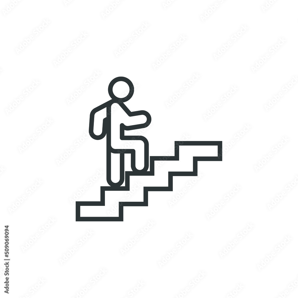 Vector sign of the Man on stairs going up symbol is isolated on a white ...