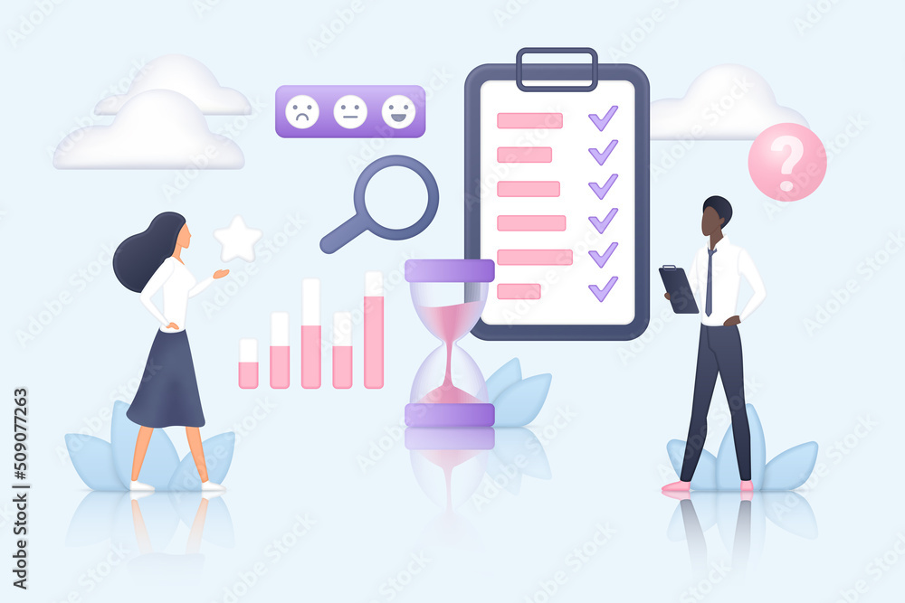 Survey form, quality analysis and feedback of clients. Tiny people ...