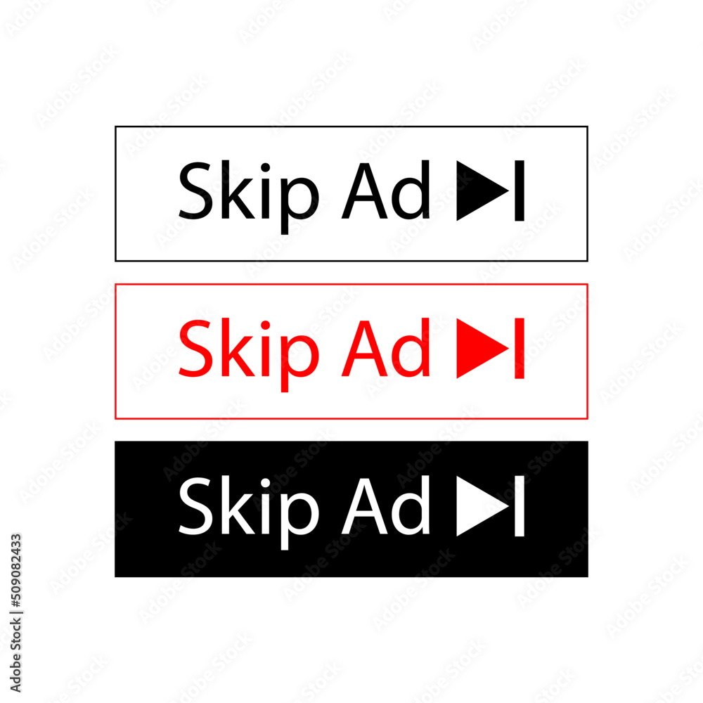 Simple rectangle vector skip ad button icons sign design collection set. Symbol for social media ...