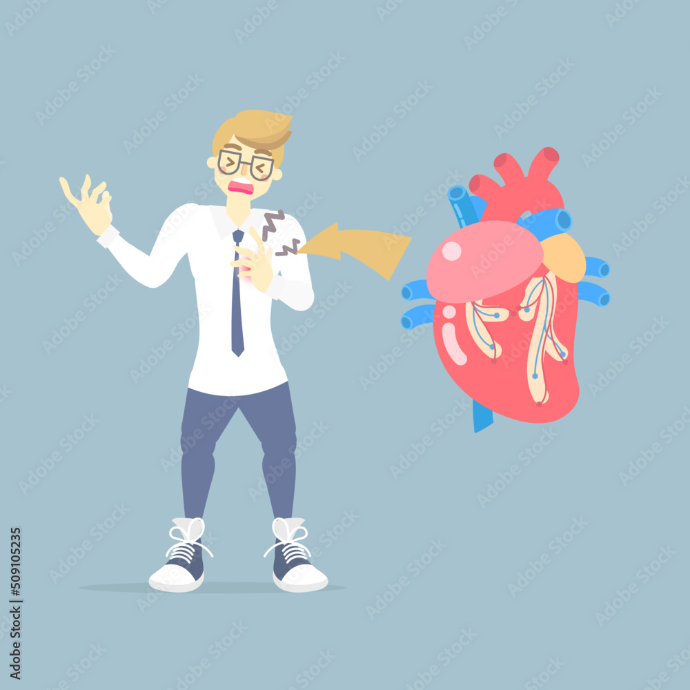 man with heart attack disease, medical internal organs body part ...