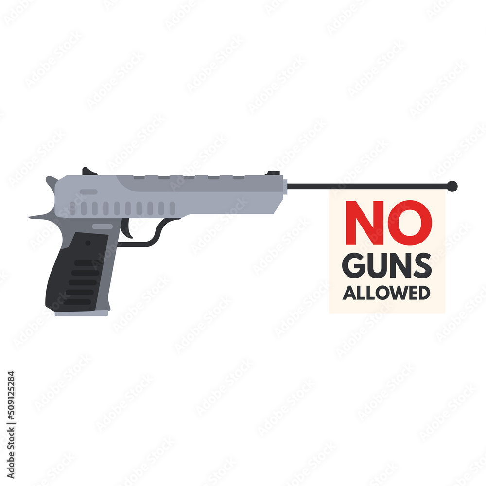 Big pistol with banner or flag sticking from barrel. Flag with text no ...