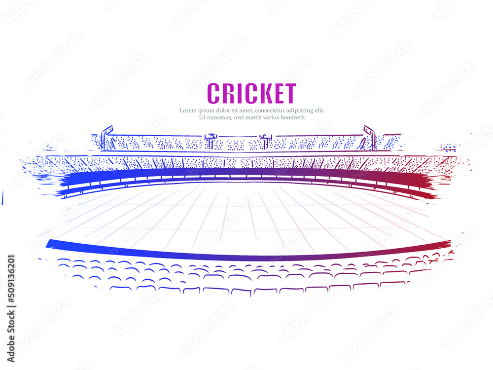 Cricket stadium poster sketch line drawing illustration vector. Stock ...