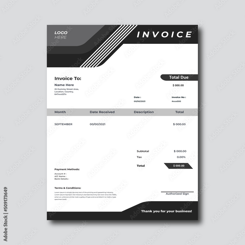 Stockvector Black Corporate business invoice design template. Creative ...