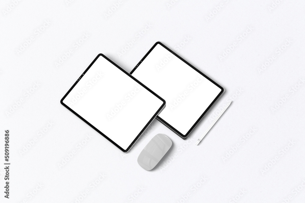 Tablet with empty screen isolated on white background, for present ...