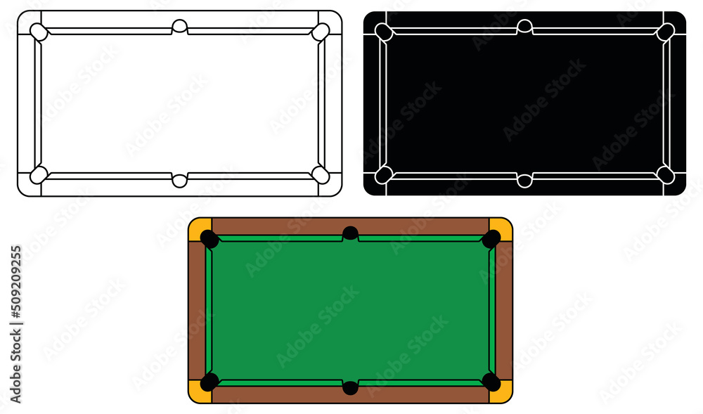 Billiards Pool Table From Above Template Clipart Set - Outline ...