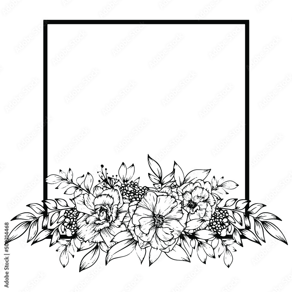 geometric frame with outline rose flower Stock Vector | Adobe Stock