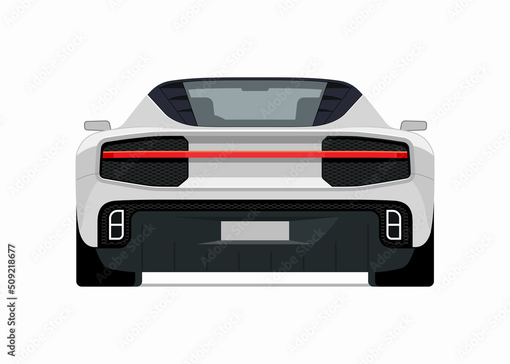 Modern sports car mockup. Rear view of a sports coupe isolated on white ...