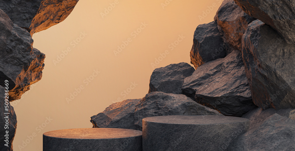 Black geometric Stone and Rock shape background, minimalist mockup for ...
