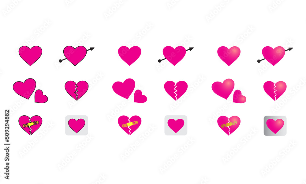 Heart icon set. vector heart emoticons, symbols collection, set, pack ...