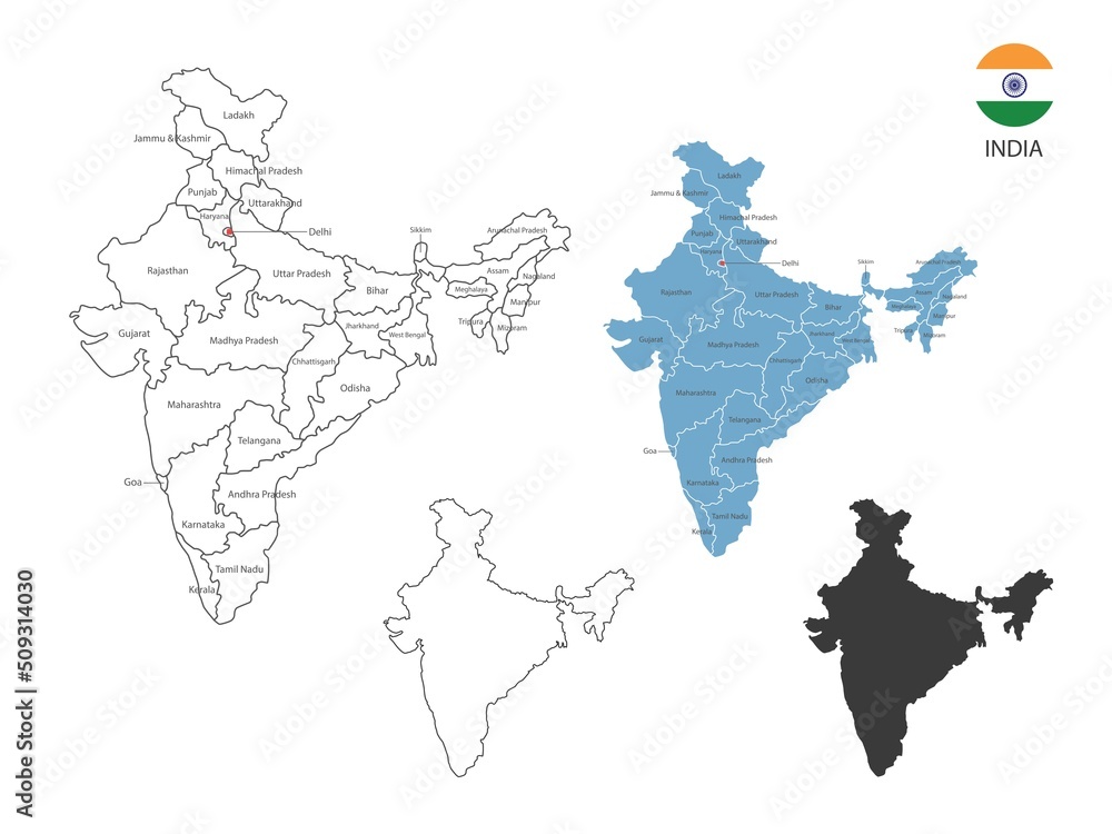 4 style of India map vector illustration have all province and mark the ...