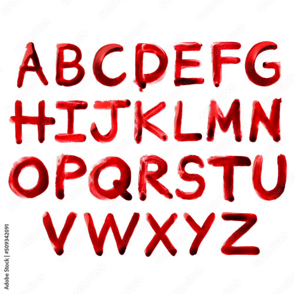 Bloody font. Letters drawn with real red paint looking like blood ...
