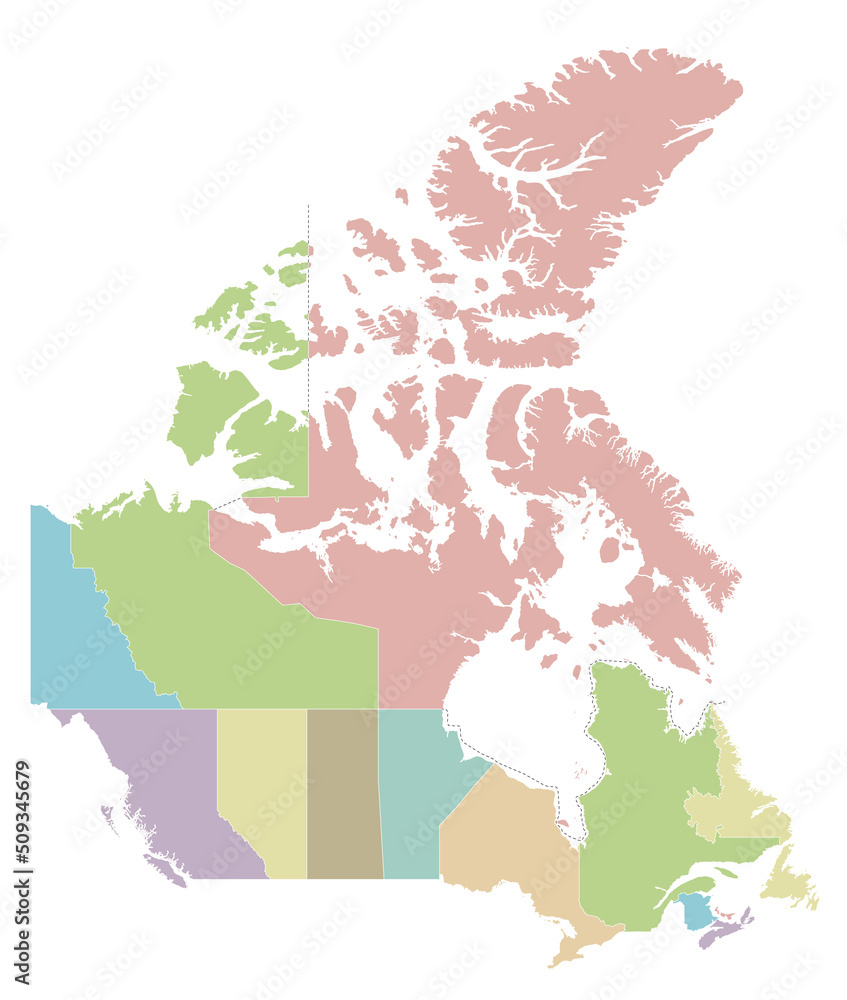 Vector blank map of Canada with provinces and territories and ...