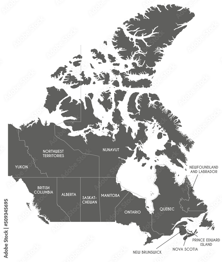 Vector map of Canada with provinces and territories and administrative ...