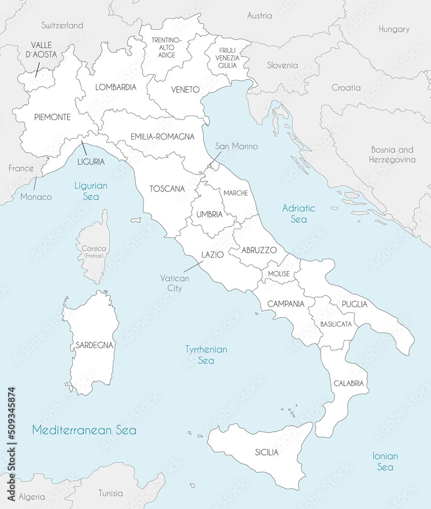 Vector map of Italy with regions and administrative divisions, and ...