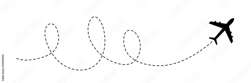 Airplane line path icon. Air plane flight route with line trace. Vector ...