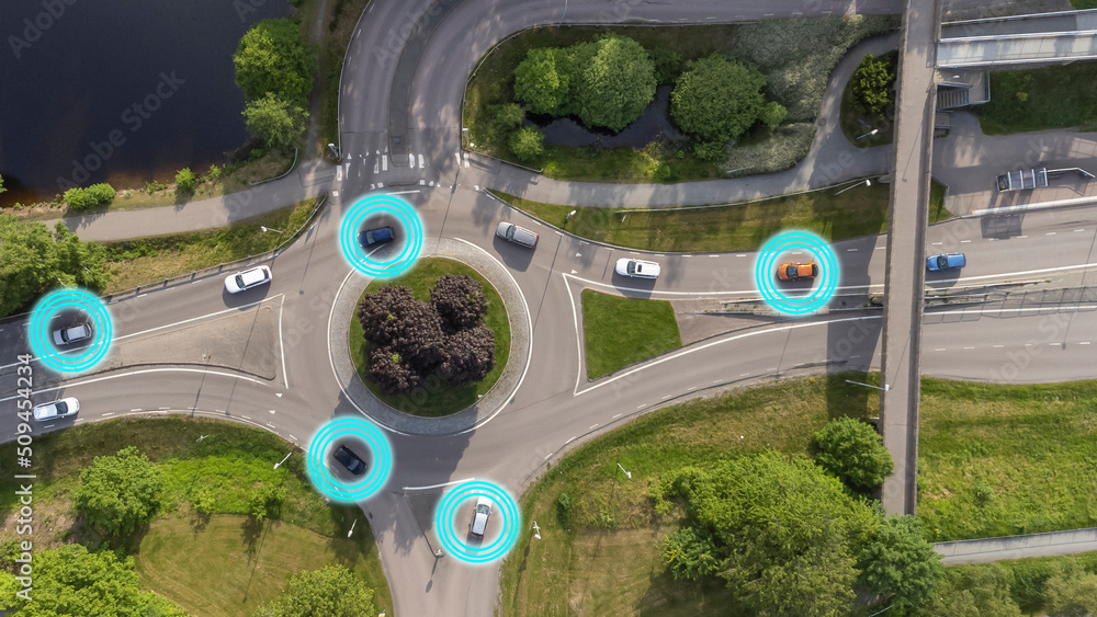 Intelligent transport system concept. Smart cars, vehicles with ...