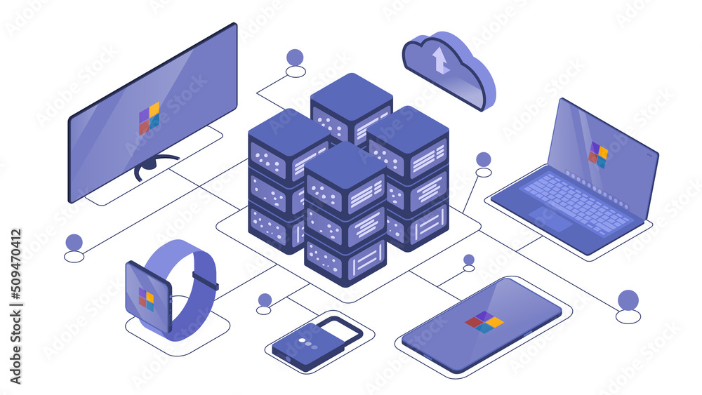 Cloud Data storage concept. Digital service for storing and managing information. Network server ...