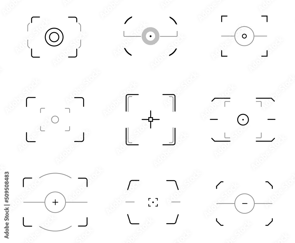 Camera focus icons, autofocus frames or video and photo viewfinder ...