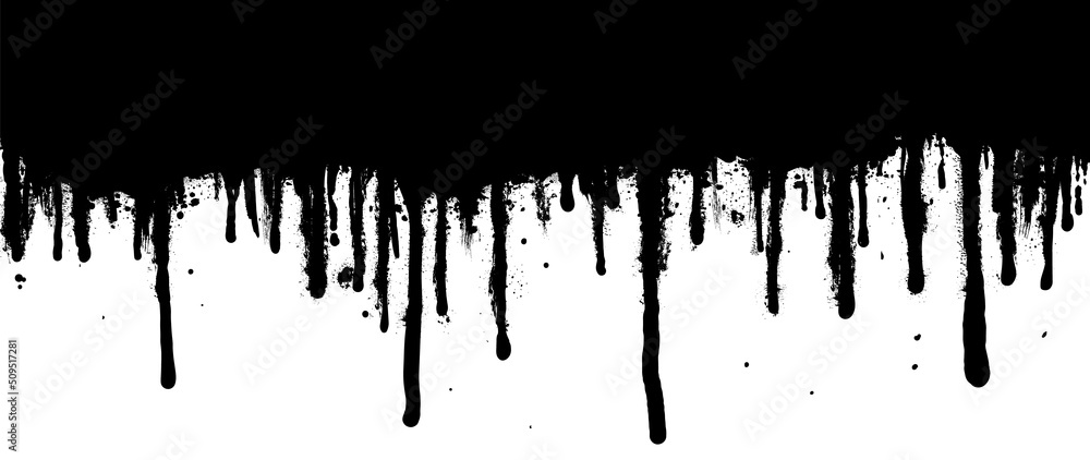 Abstract black paint dripping vector background. Black ink liquid drop ...