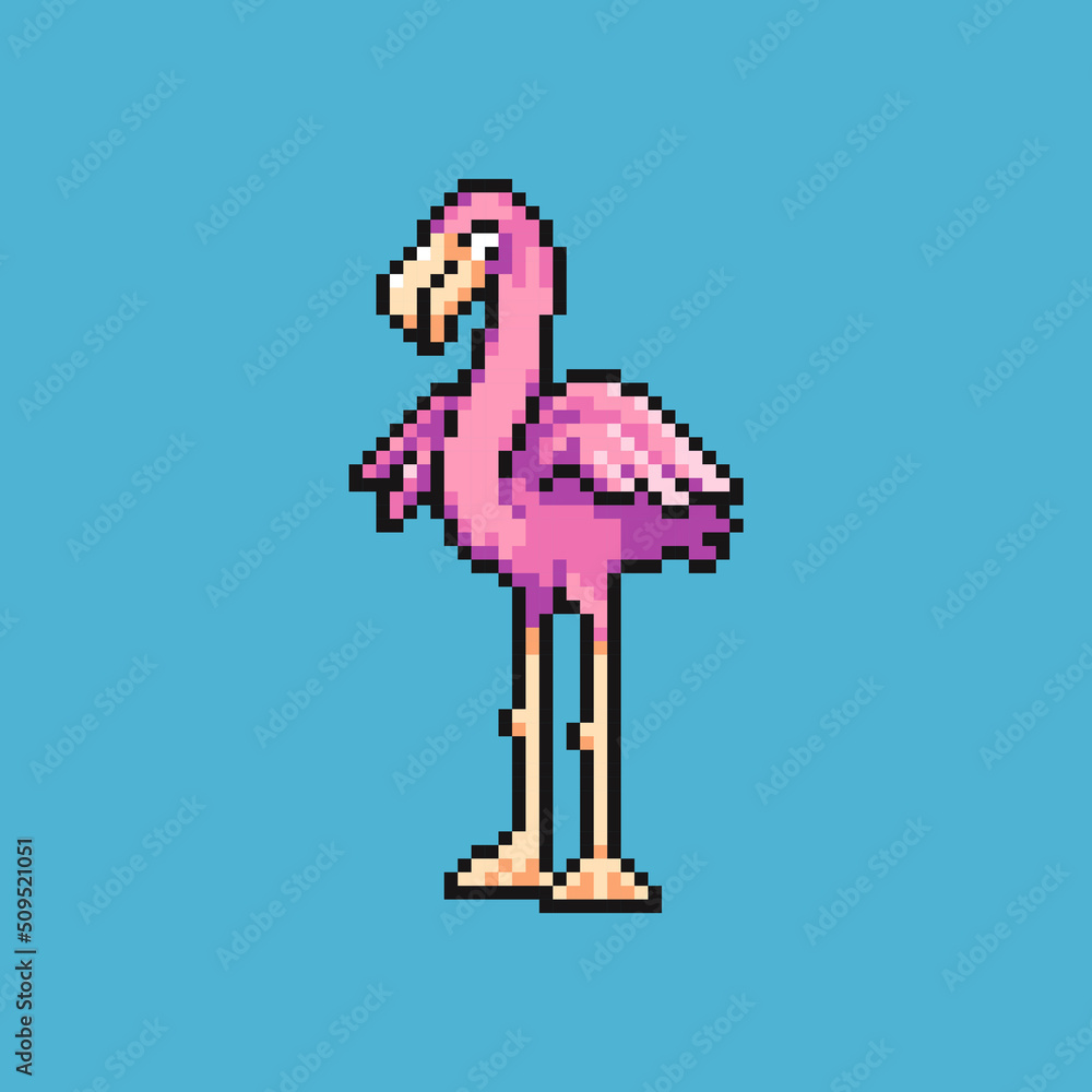 Fully editable pixel art vector illustration pink flamingo for game ...