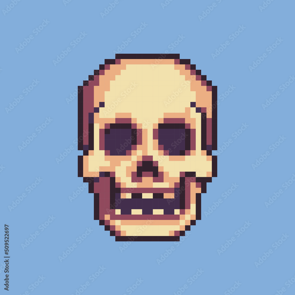Editable Pixel art human skull illustration vector for game development ...