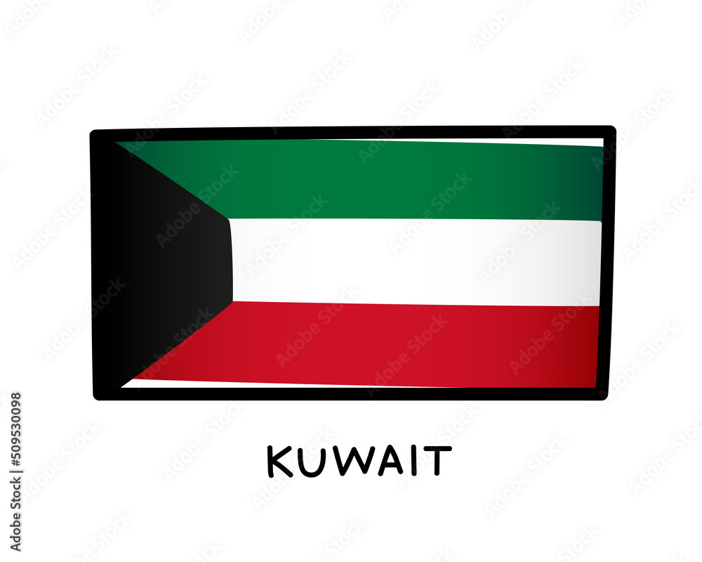 Flag of Kuwait. Colorful Kuwaiti flag logo. Black, green, white and red ...